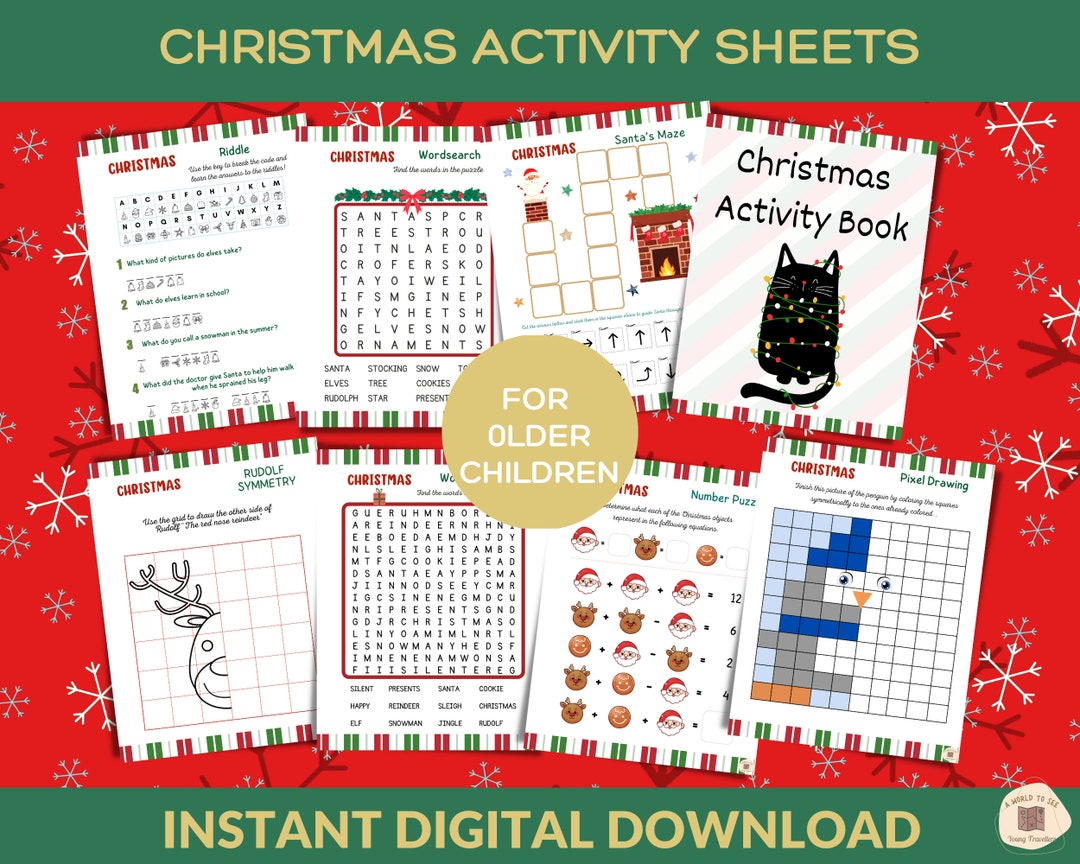 Kids Activity Book, Coloring Pages and Games, Christmas Printable Book ...