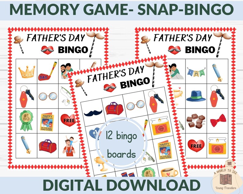 Father's Day Game Pack, Bingo, Snap and Memory Games, Father's Day Fun ...