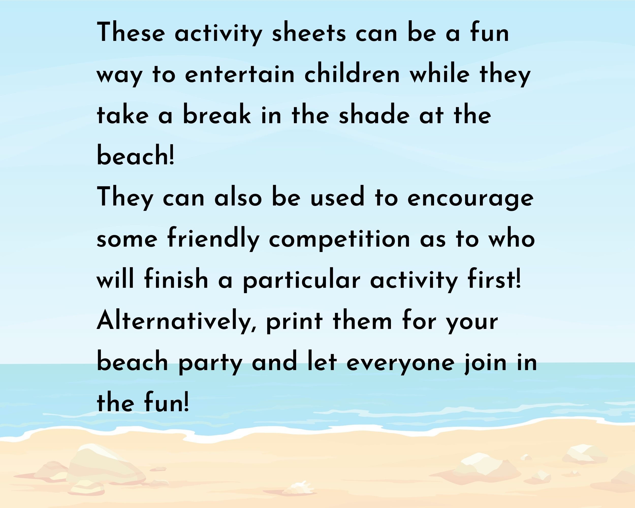 Beach Activity Sheets, Vocabulary & Games, Beach Wordsearch, Sudoku for ...