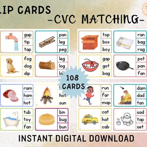 CVC Match and Clip Cards, CVC Pictures & Words, Early Reading, Phonics ...