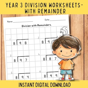 Printable Division Sums With Remainders, Maths Worksheets for 3rd Grade ...