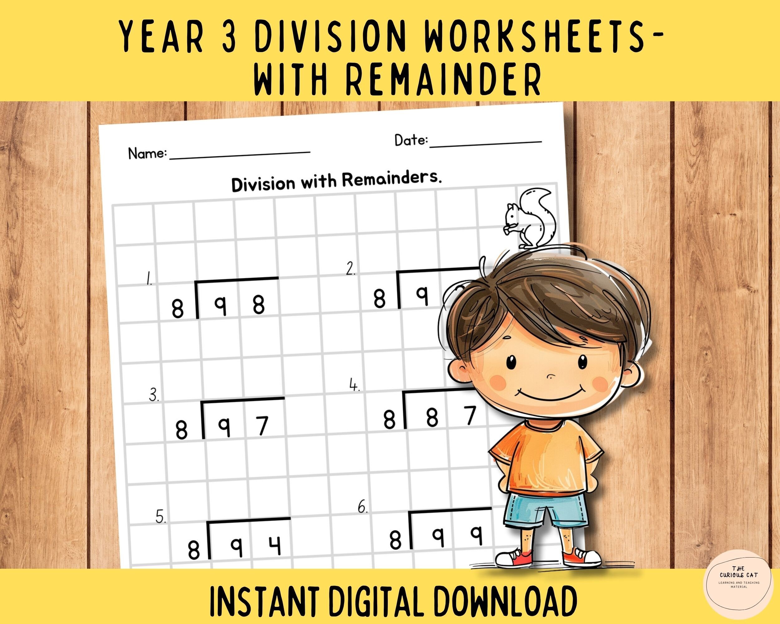 Printable Division Sums With Remainders, Maths Worksheets for 3rd Grade ...