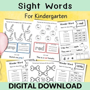 Dolch Sight Words Worksheets, Pre-primer Kindergarten Workbook Spelling ...