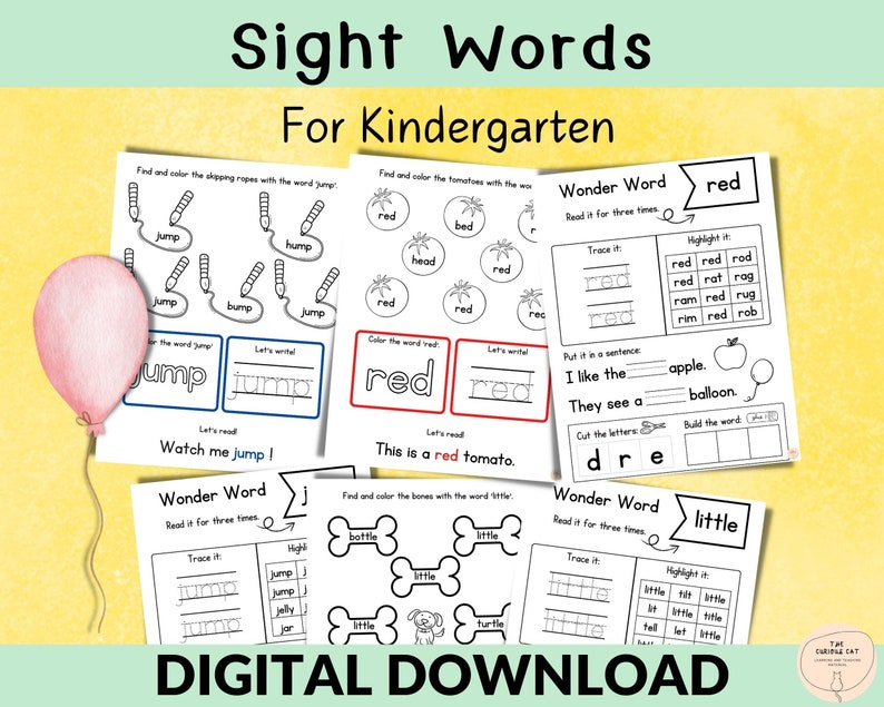 Dolch Sight Words Worksheets, Pre-primer Kindergarten Workbook Spelling ...