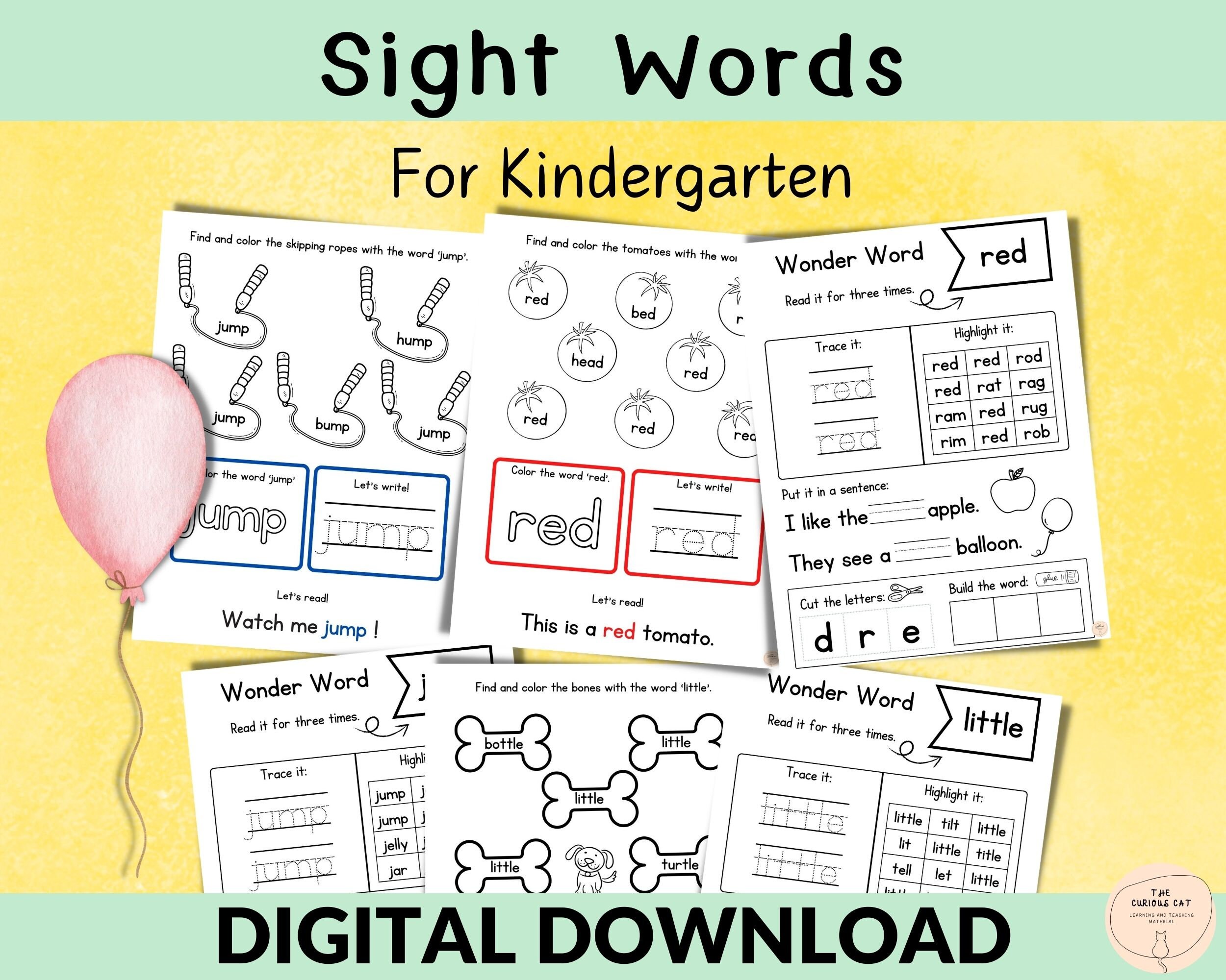 Dolch Sight Words Worksheets, Pre-primer Kindergarten Workbook Spelling ...