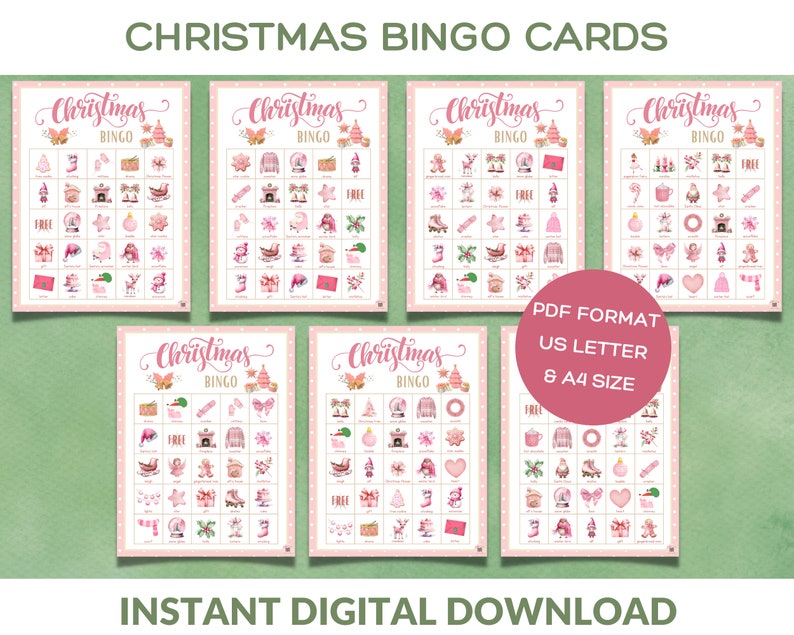 Pink Christmas Bingo Game; Bingo Cards Activity for All the Family ...
