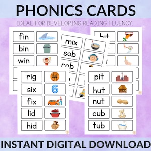 Phonics Words and Picture Cards | CVC Word Families Matching Flashcards ...