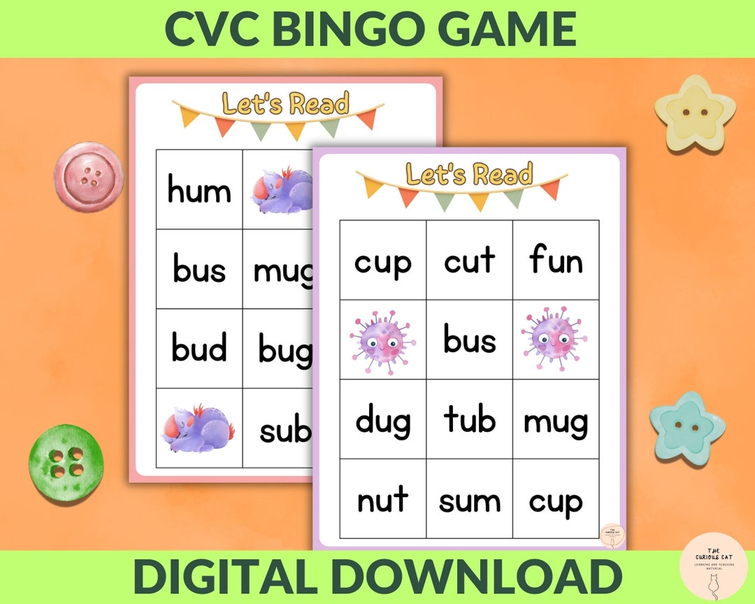 Phonics CVC for Kindergarten, Daycare Literacy CVC Bingo and Card Games ...