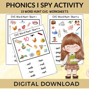 Phonics Worksheets, Kindergarten CVC, I Spy Printables, Activity ...