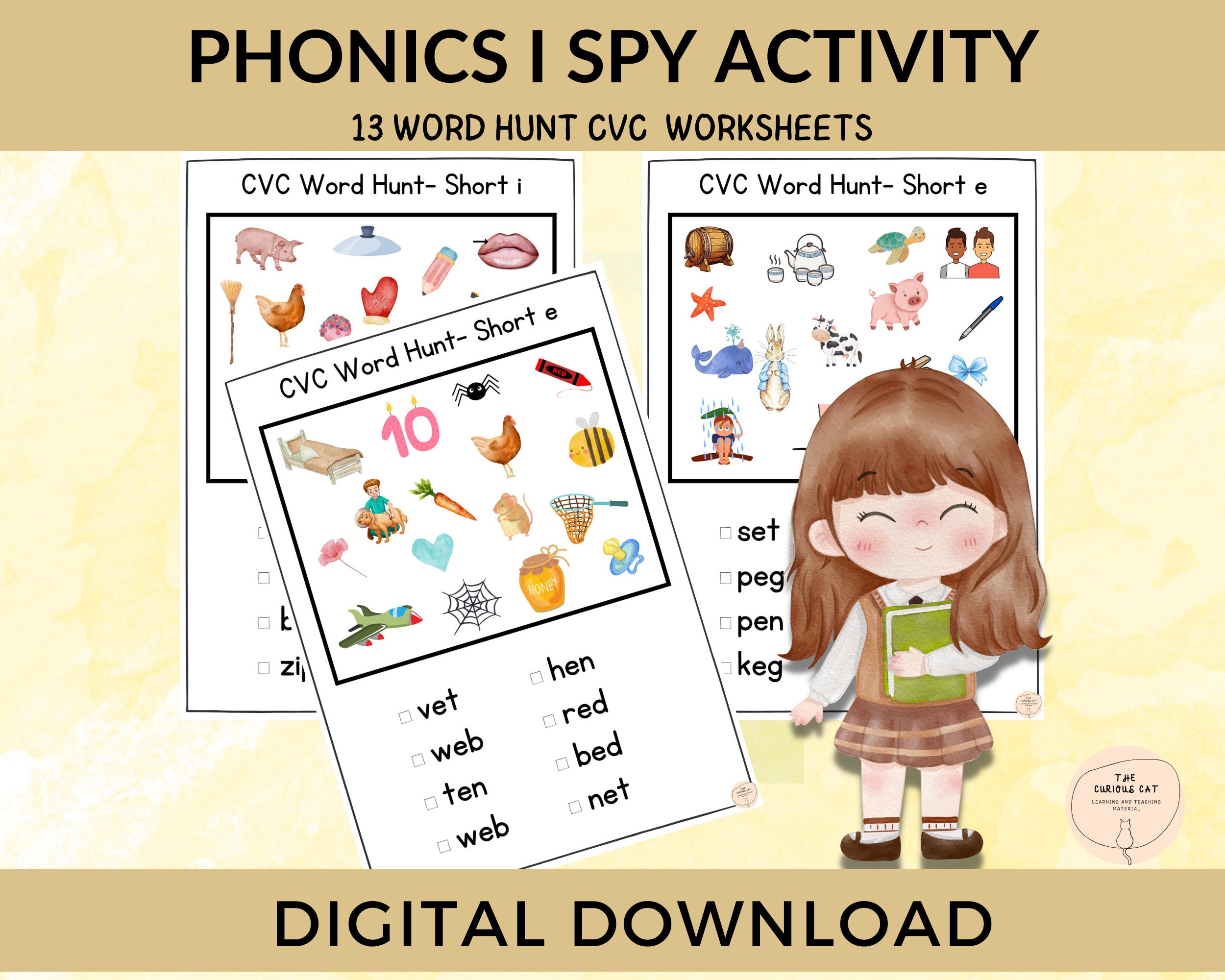 Phonics Worksheets, Kindergarten CVC, I Spy Printables, Activity ...