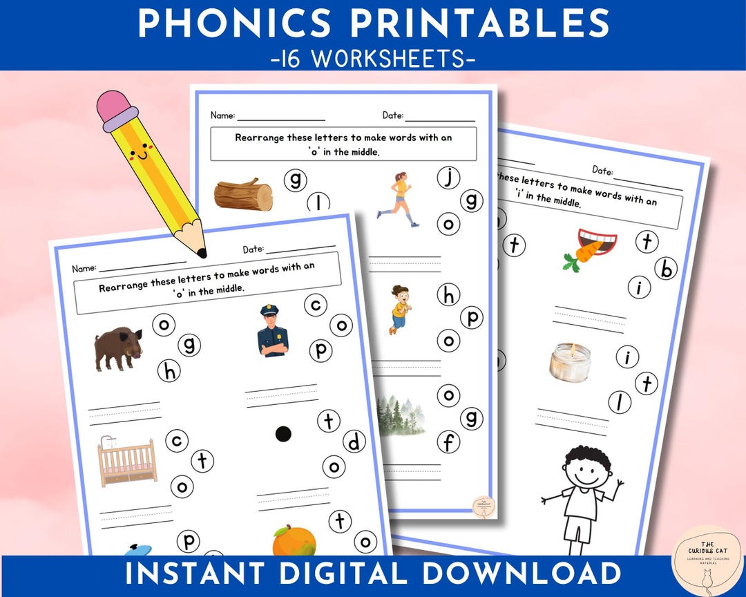 CVC Word Building Printable, Emergent Readers Middle Sound Phonics ...