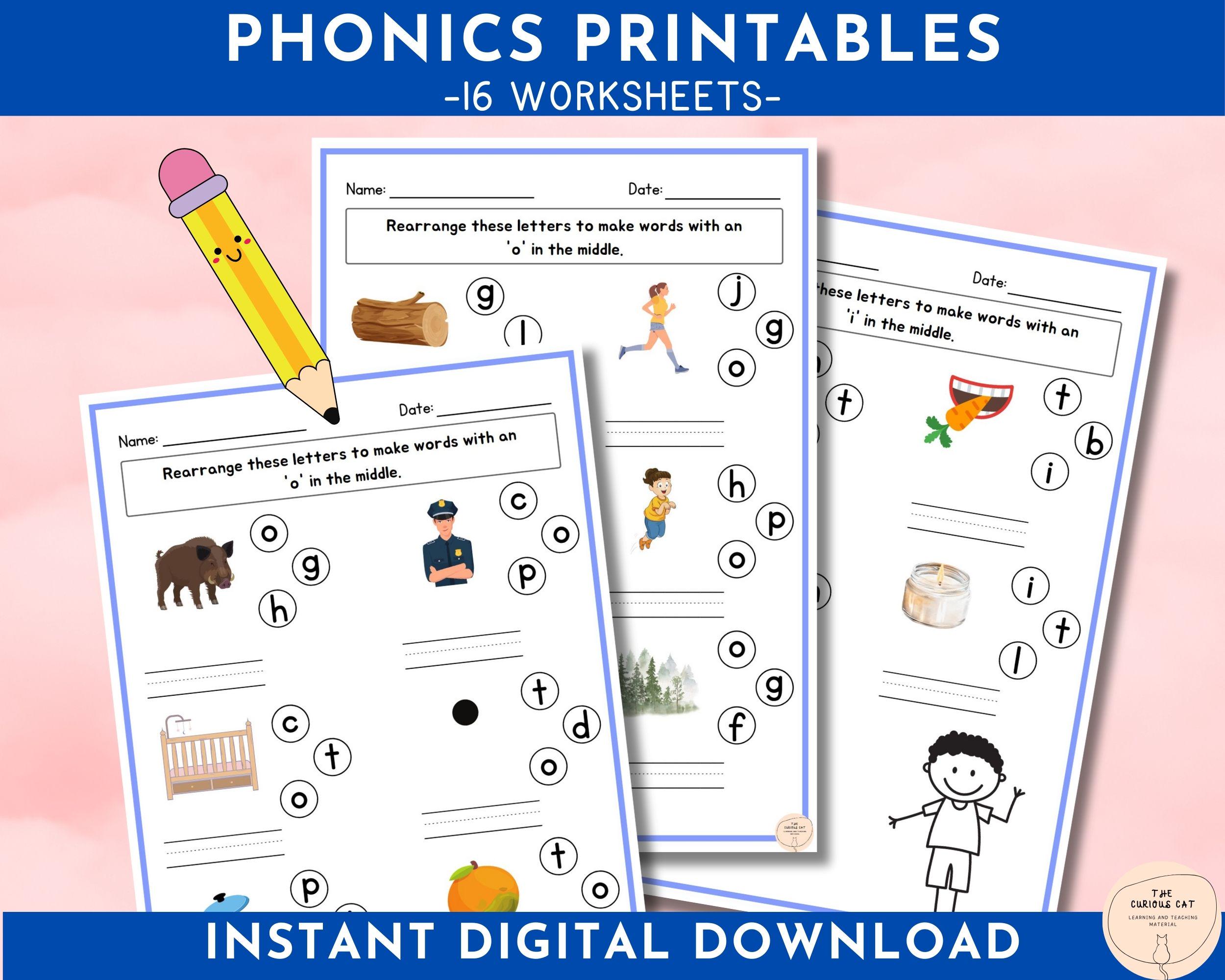CVC Word Building Printable, Emergent Readers Middle Sound Phonics ...