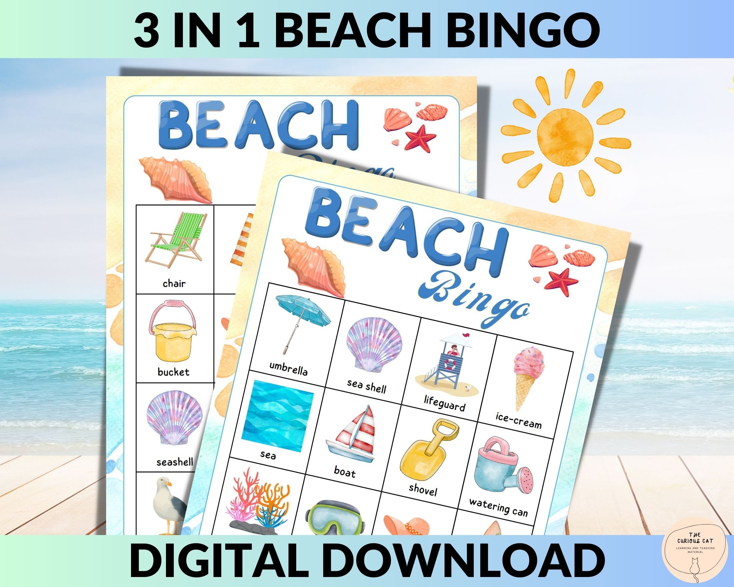 Kids Bingo Game, Beach Birthday Activity Pack, Fun Beach Printable ...