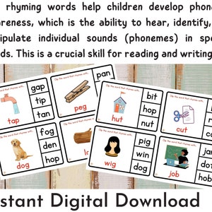CVC Rhyming Words Activity, Word Families Rhyming Picture Cards, Early ...