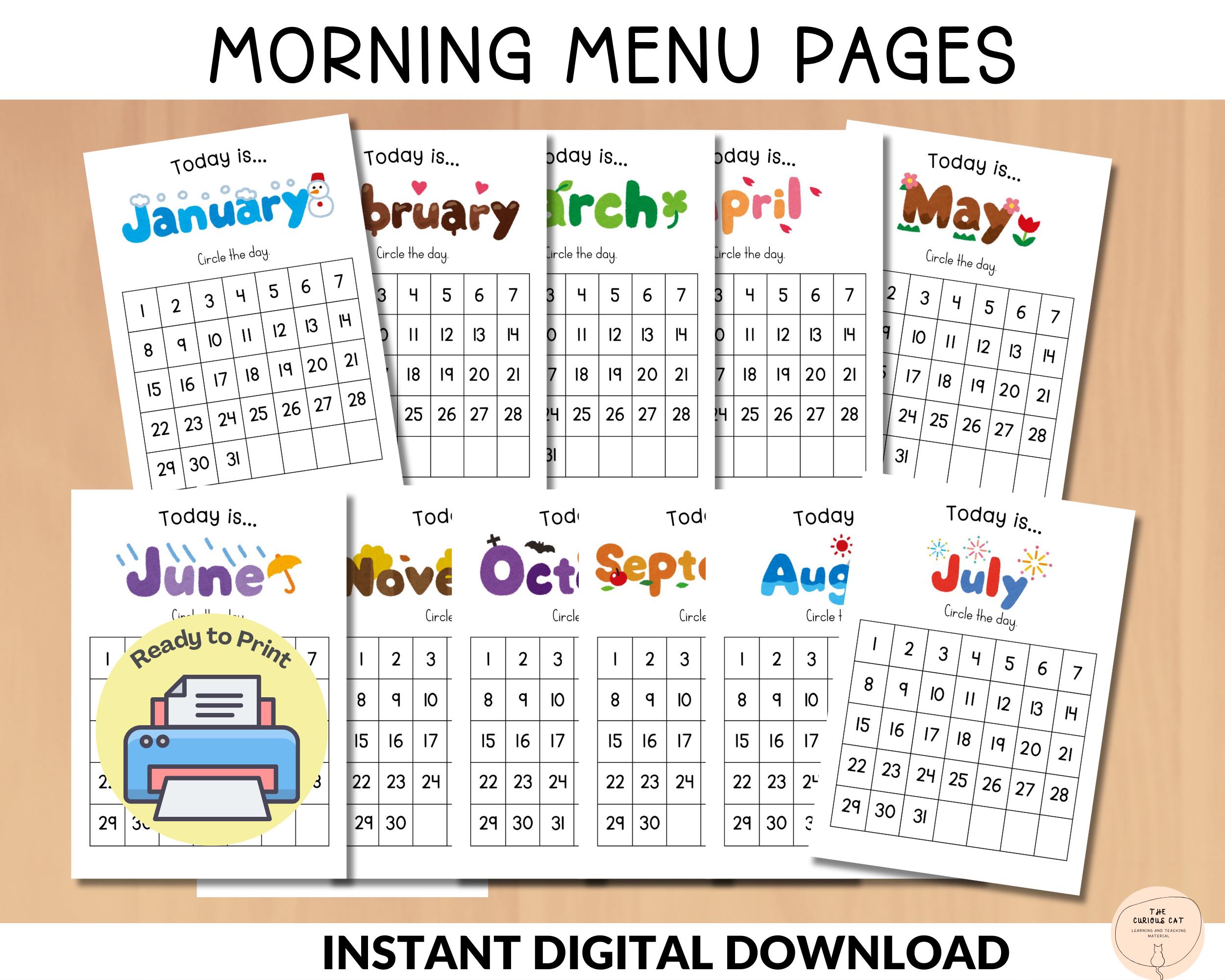 100 Pages Morning Menu Printable for Toddlers and Pre-schoolers ...