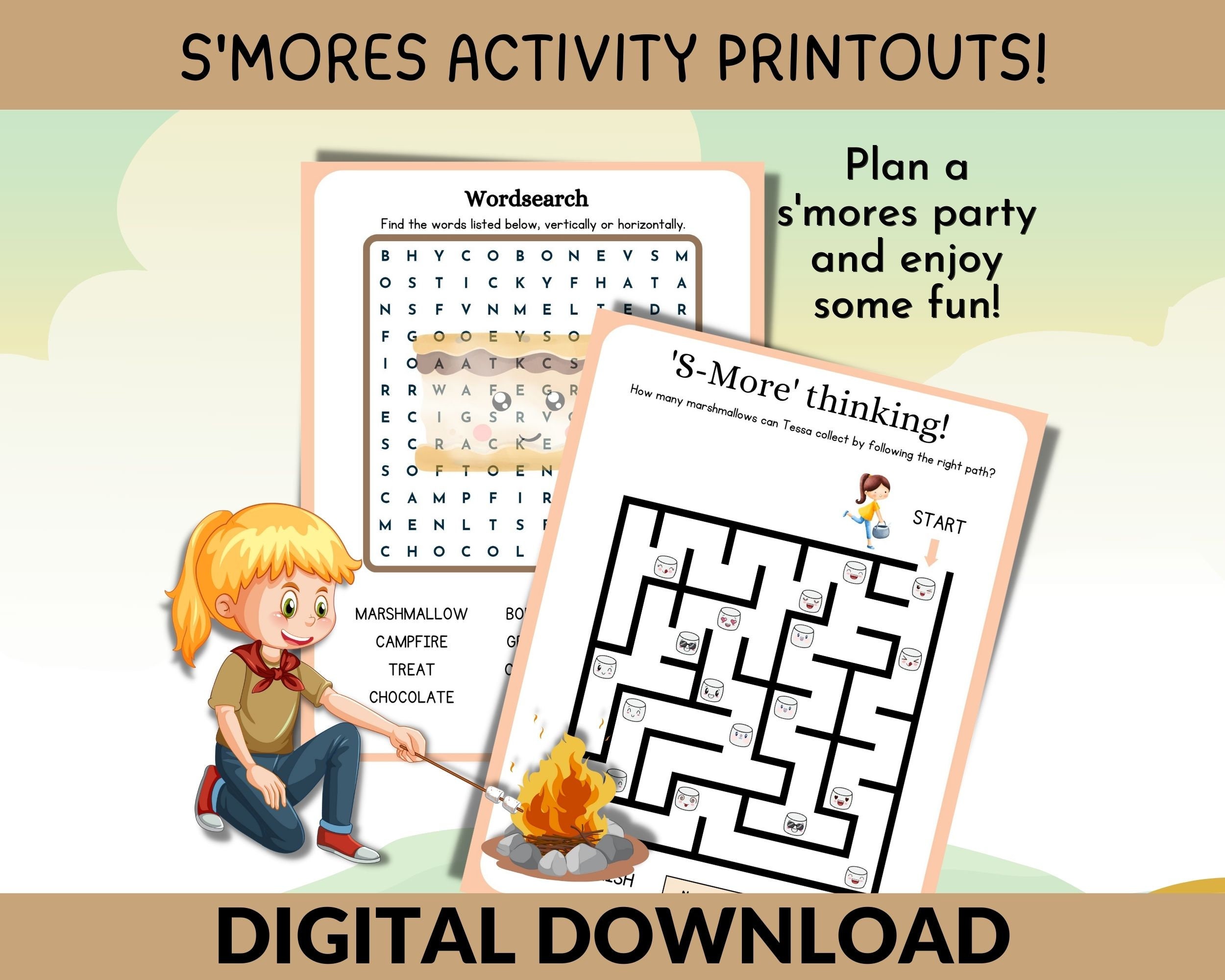 Camping Smores Game, Campfire Activities for Kids, Printables for ...