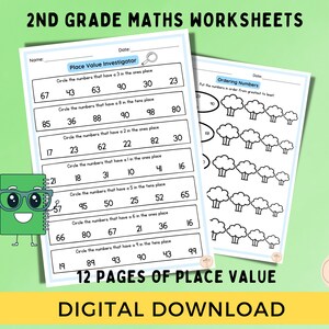 Maths Worksheets for 2nd Grade, Place Value Printouts, Instant Digital ...