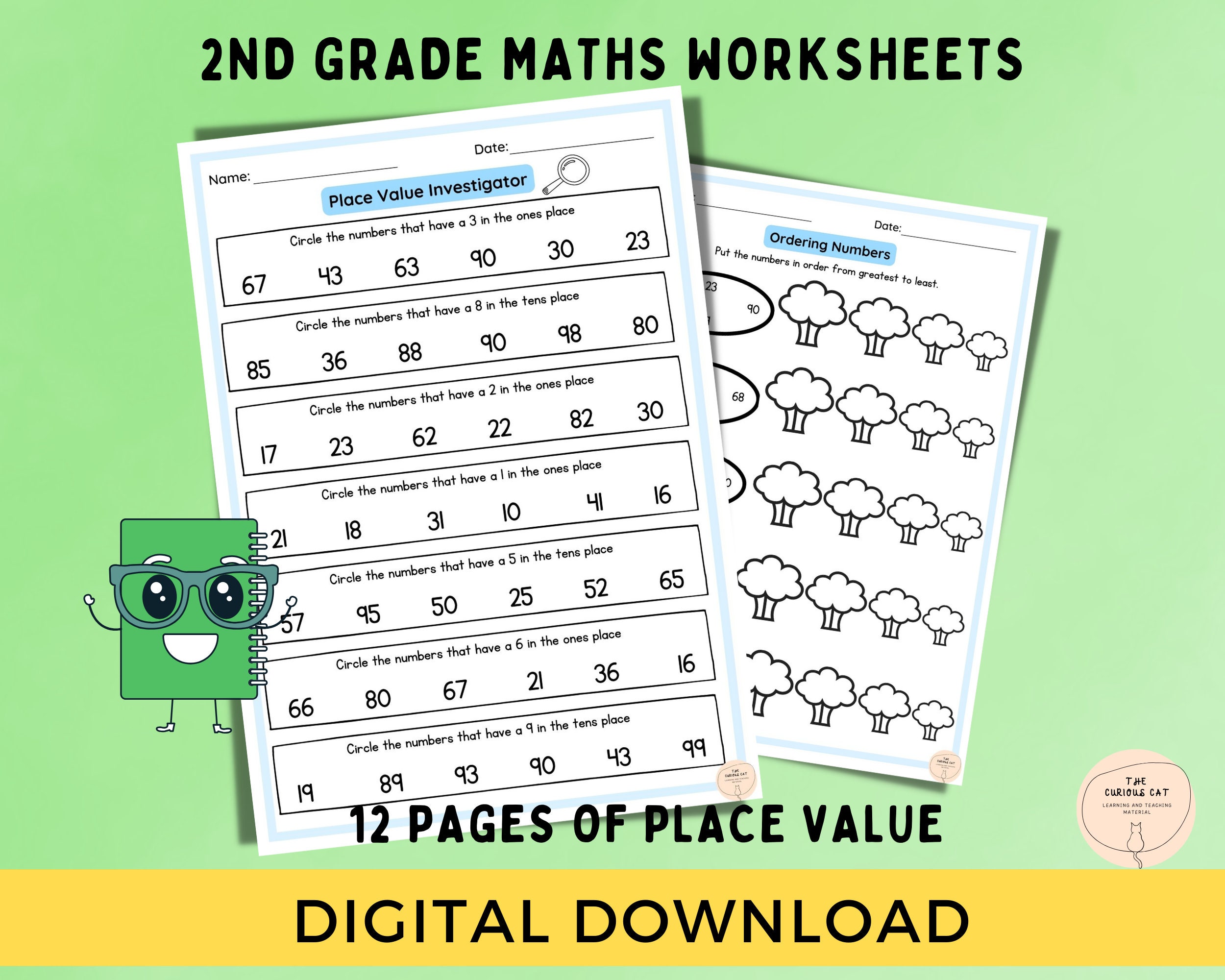 Maths Worksheets for 2nd Grade, Place Value Printouts, Instant Digital ...