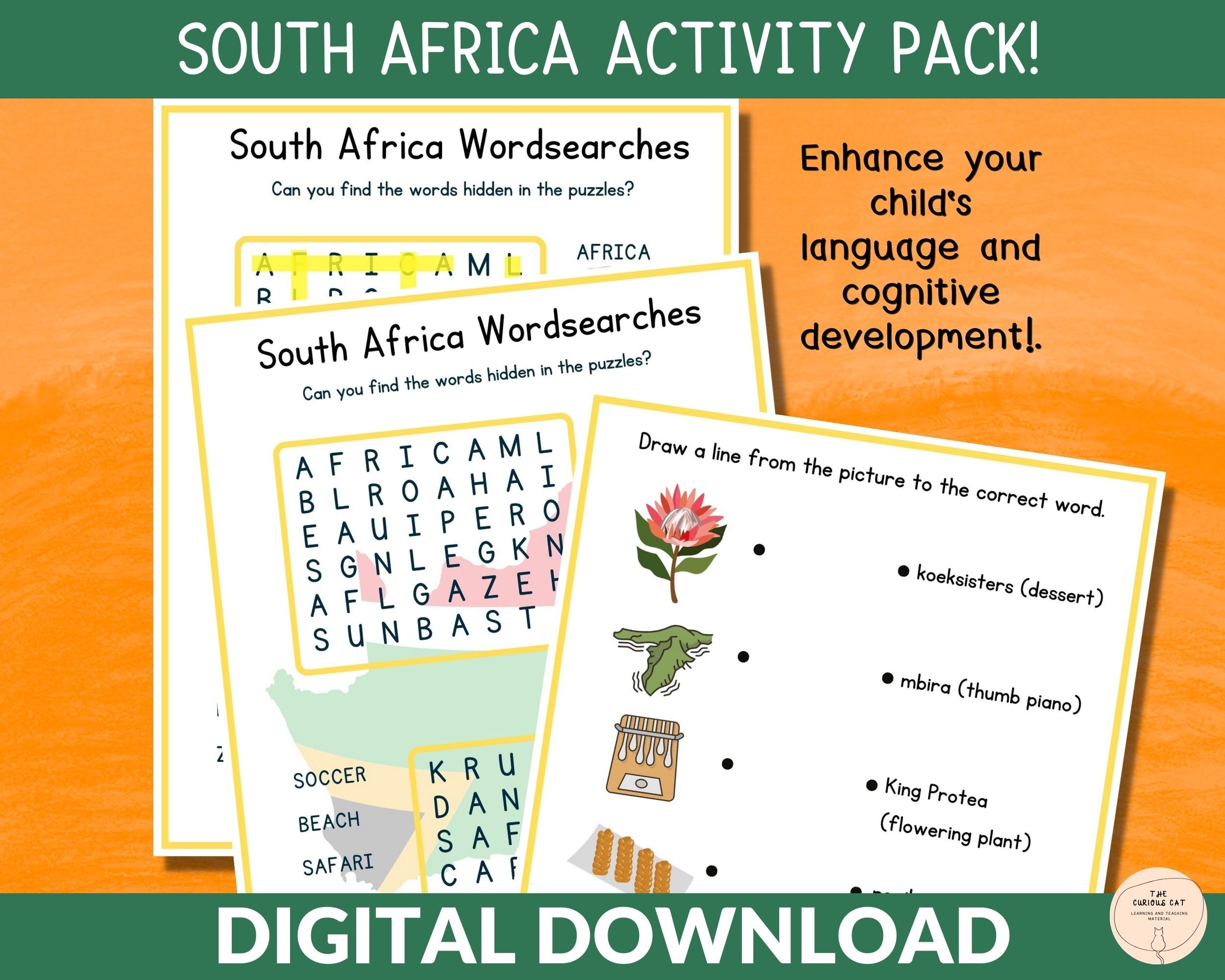 Printable South Africa Kids Activity Pack Travel Worksheets Activities ...