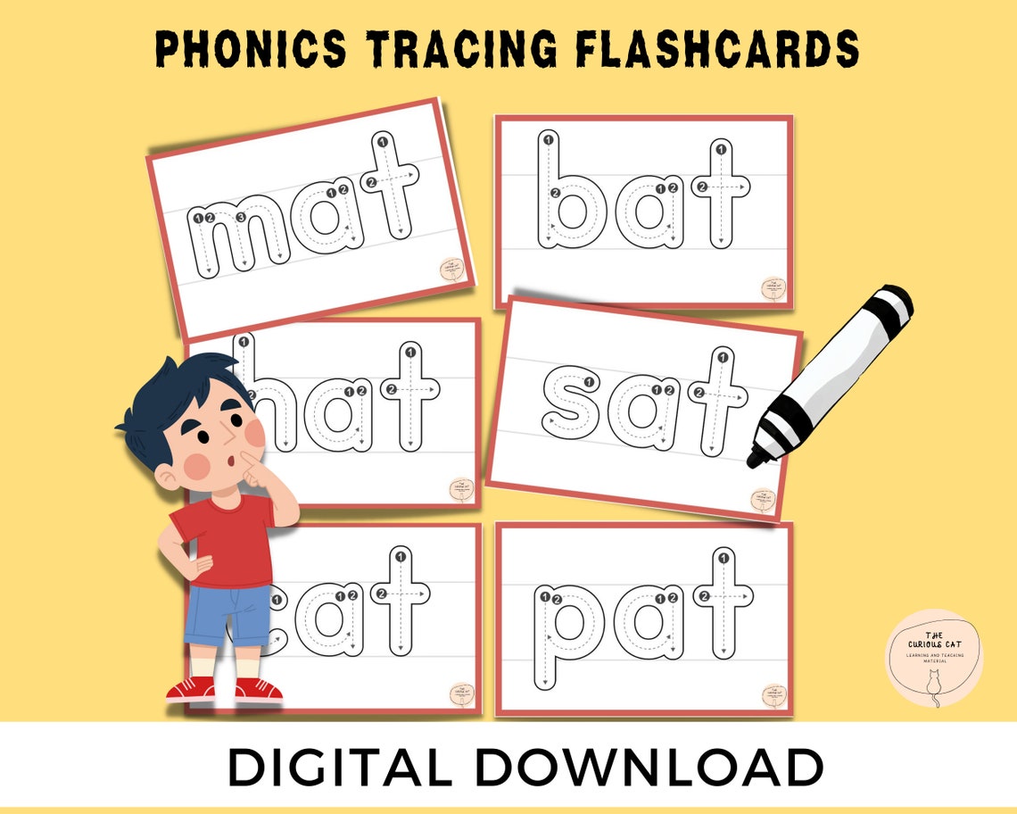 Phonics Tracing Flashcards, CVC Word Families Reading, Writing and ...