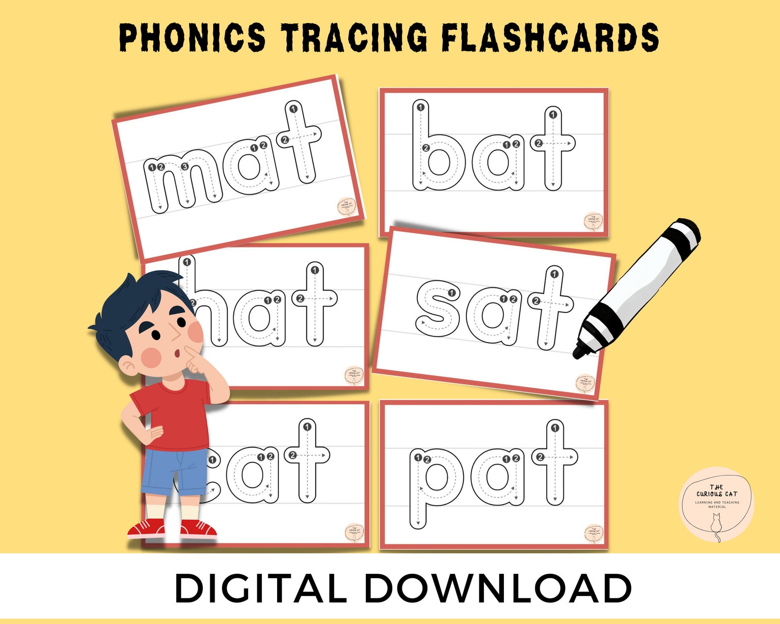 Phonics Tracing Flashcards, CVC Word Families Reading, Writing and ...