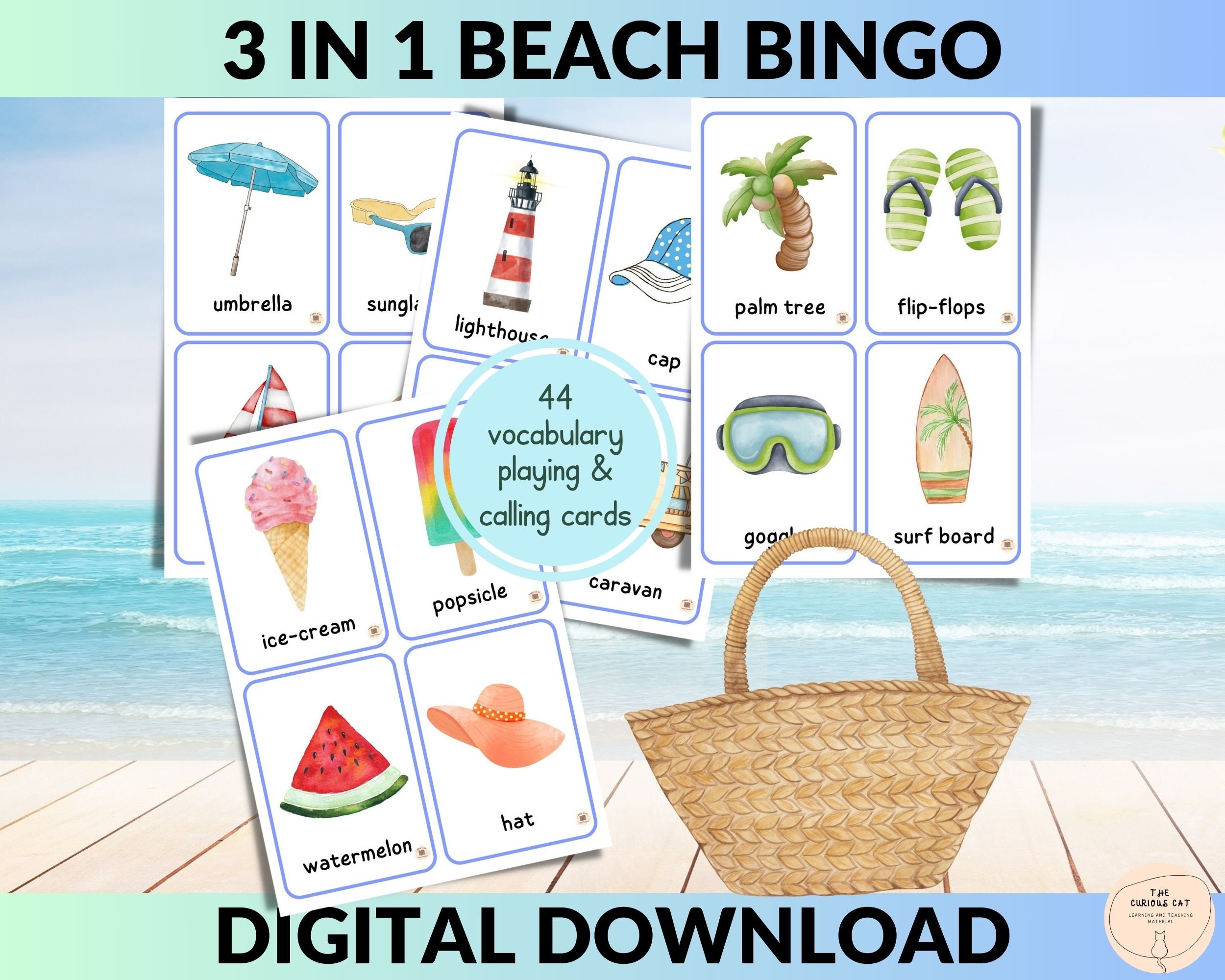 Kids Bingo Game, Beach Birthday Activity Pack, Fun Beach Printable ...