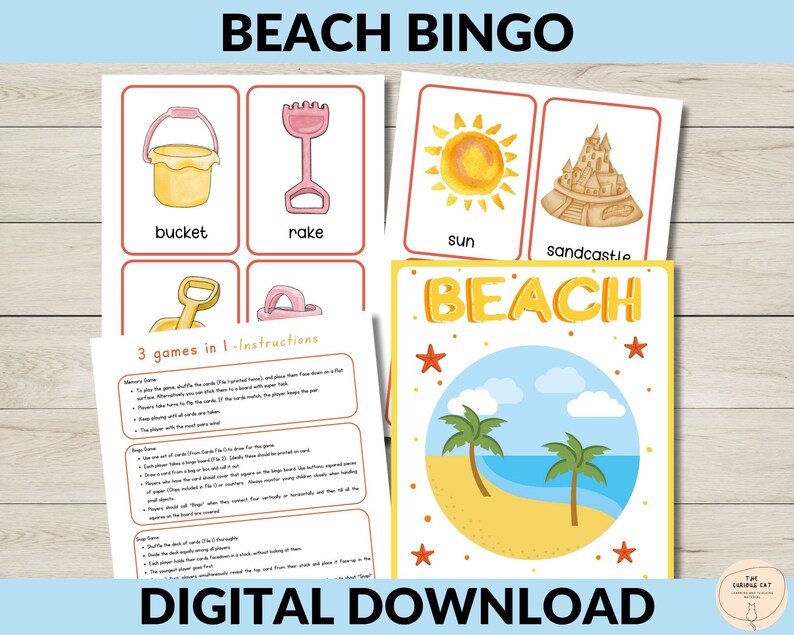 Kids Bingo Game, Beach Birthday Activity Pack, Fun Summer Printable ...