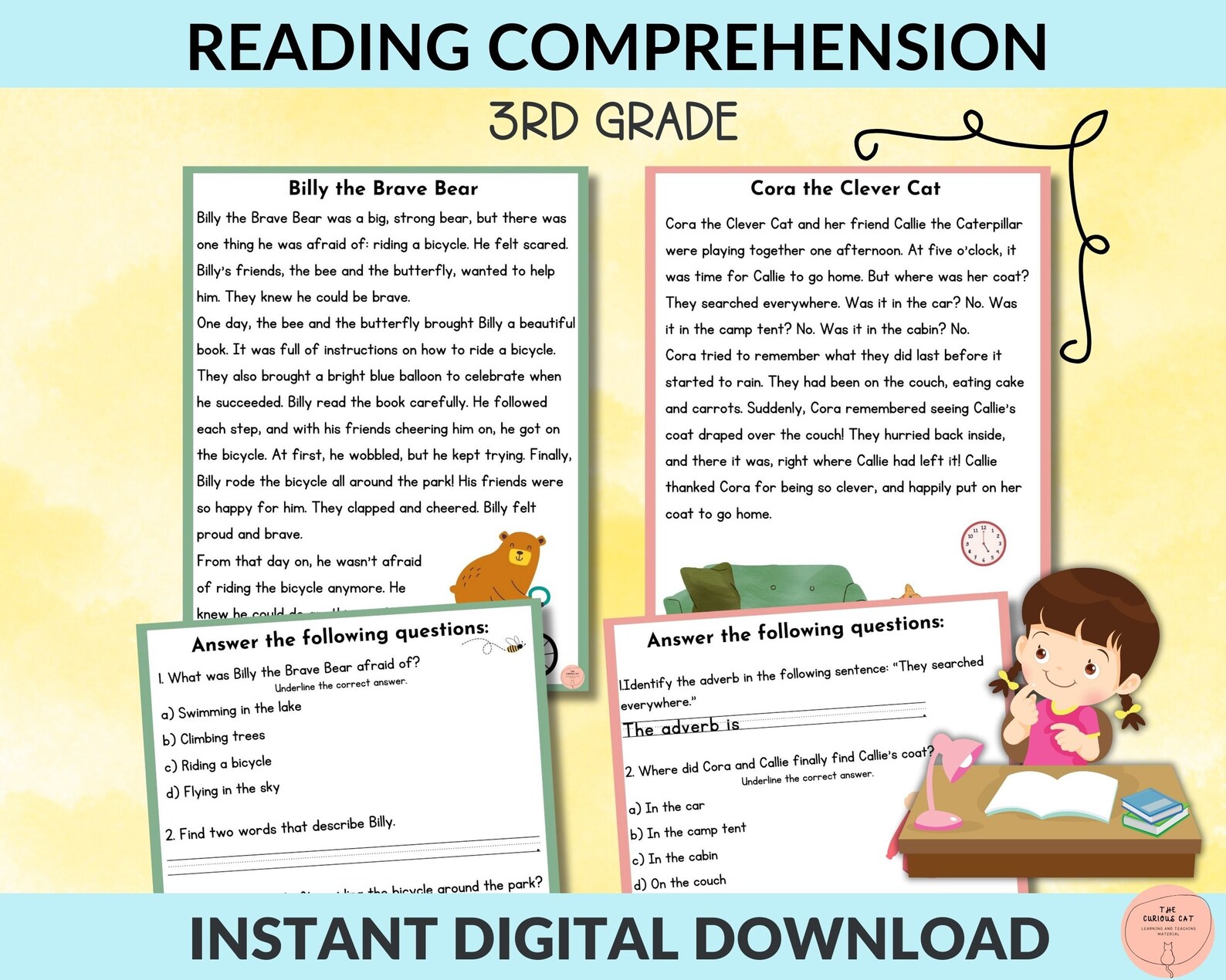2nd-3rd Grade Reading Comprehensions Bundle | Writing Frames Printables ...