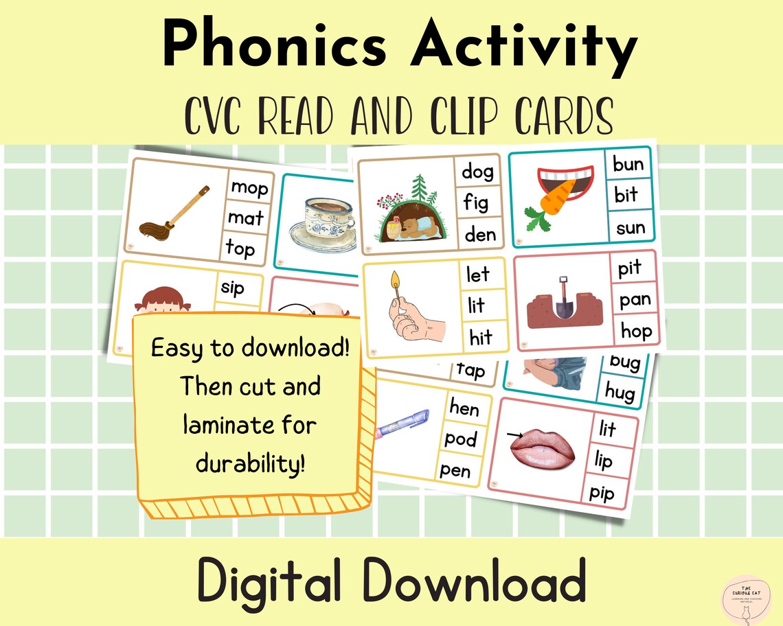CVC Phonics Activity, Literacy Centre Game, Phonics Match and Clip ...