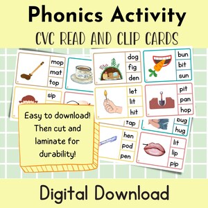 CVC Phonics Activity, Literacy Centre Game, Phonics Match and Clip ...