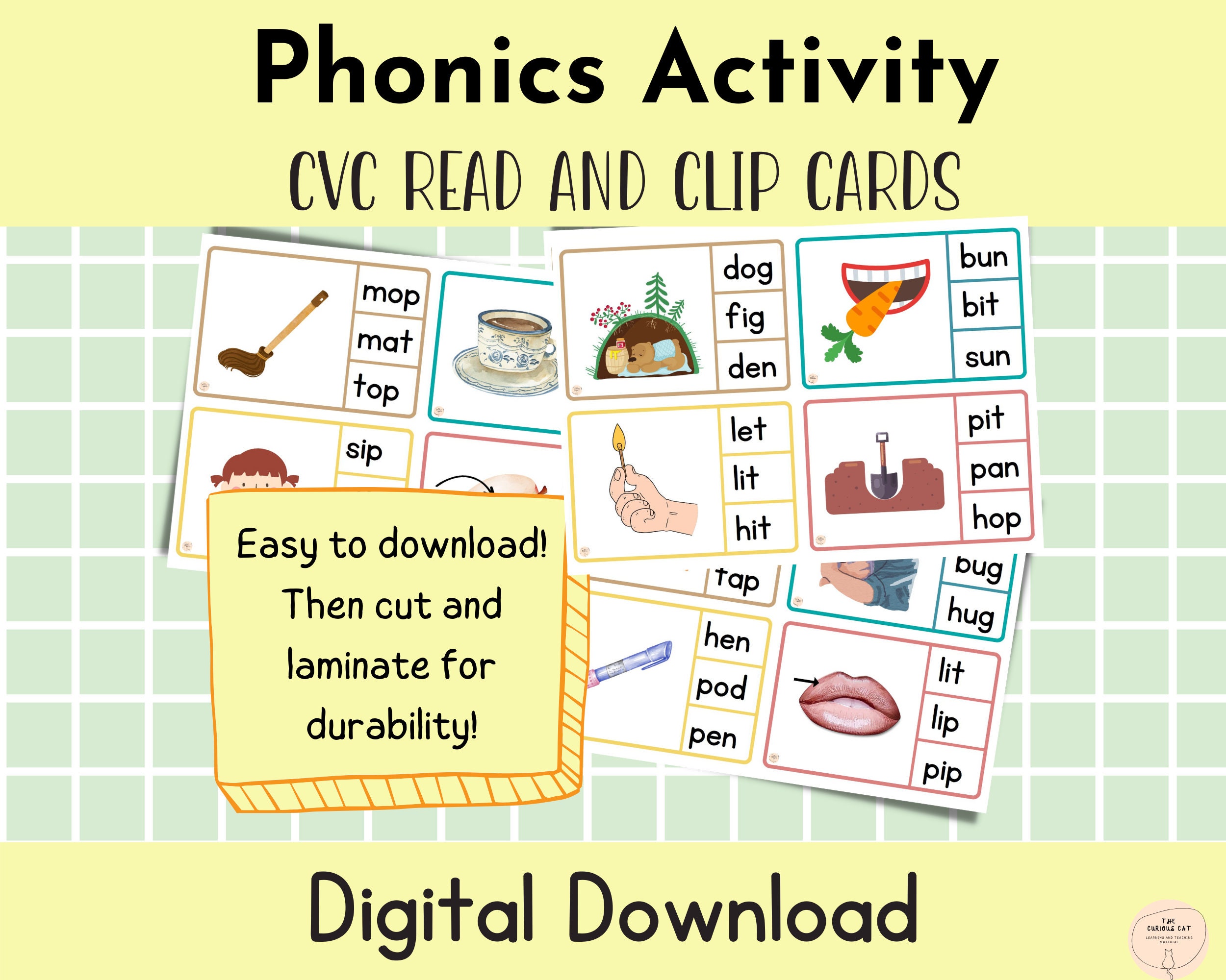 CVC Phonics Activity, Literacy Centre Game, Phonics Match and Clip ...