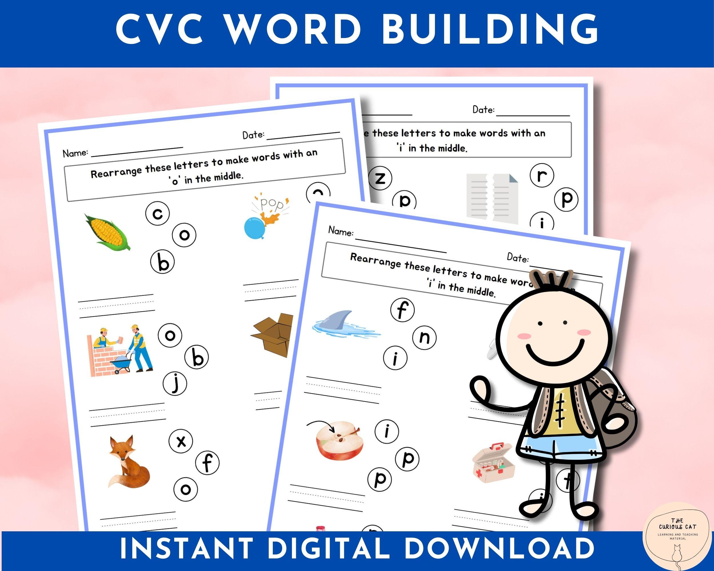 CVC Word Building Printable, Emergent Readers Middle Sound Phonics ...