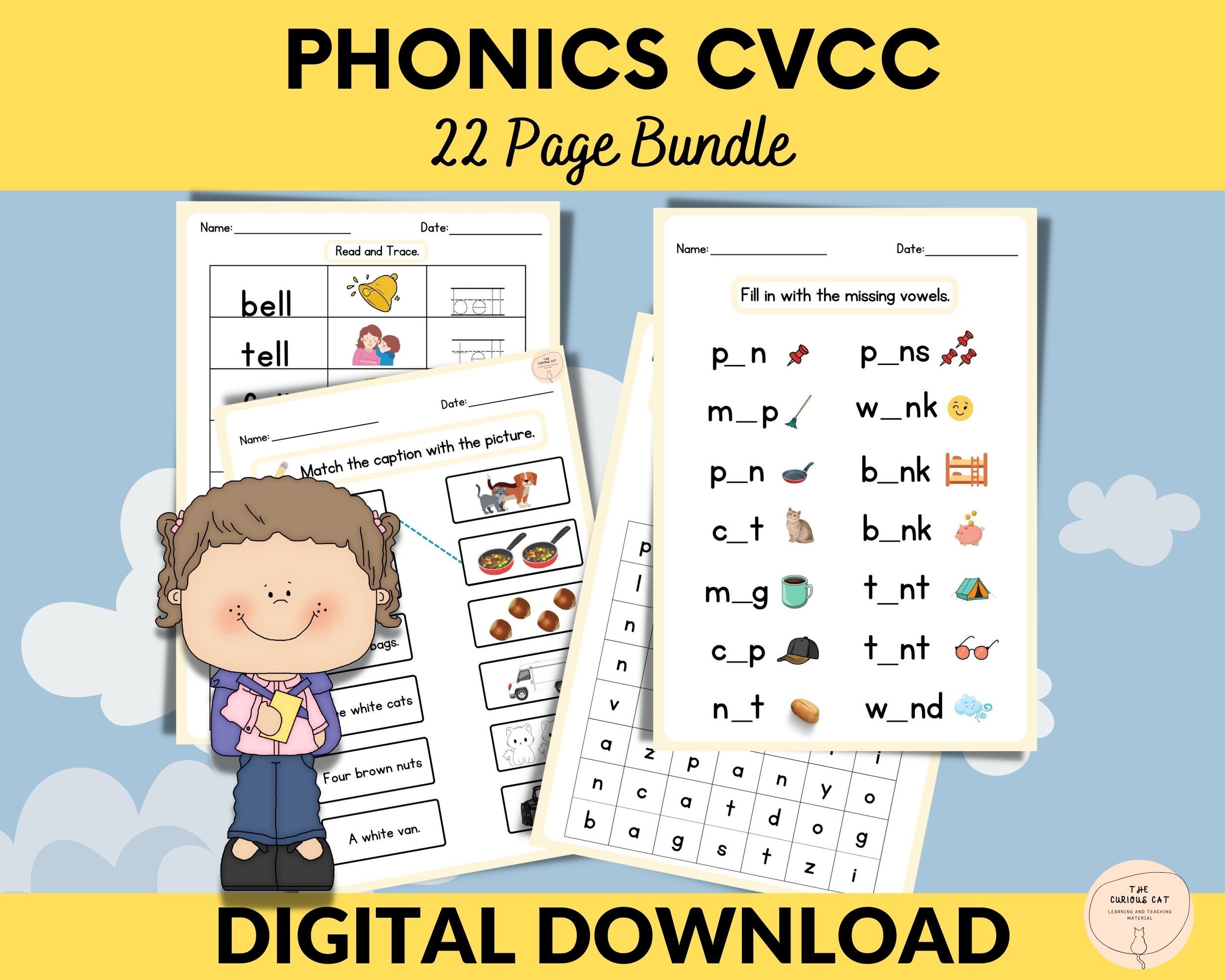 Kindergarten Phonics Worksheets, CVCC Phonics, Initial Reading Support ...