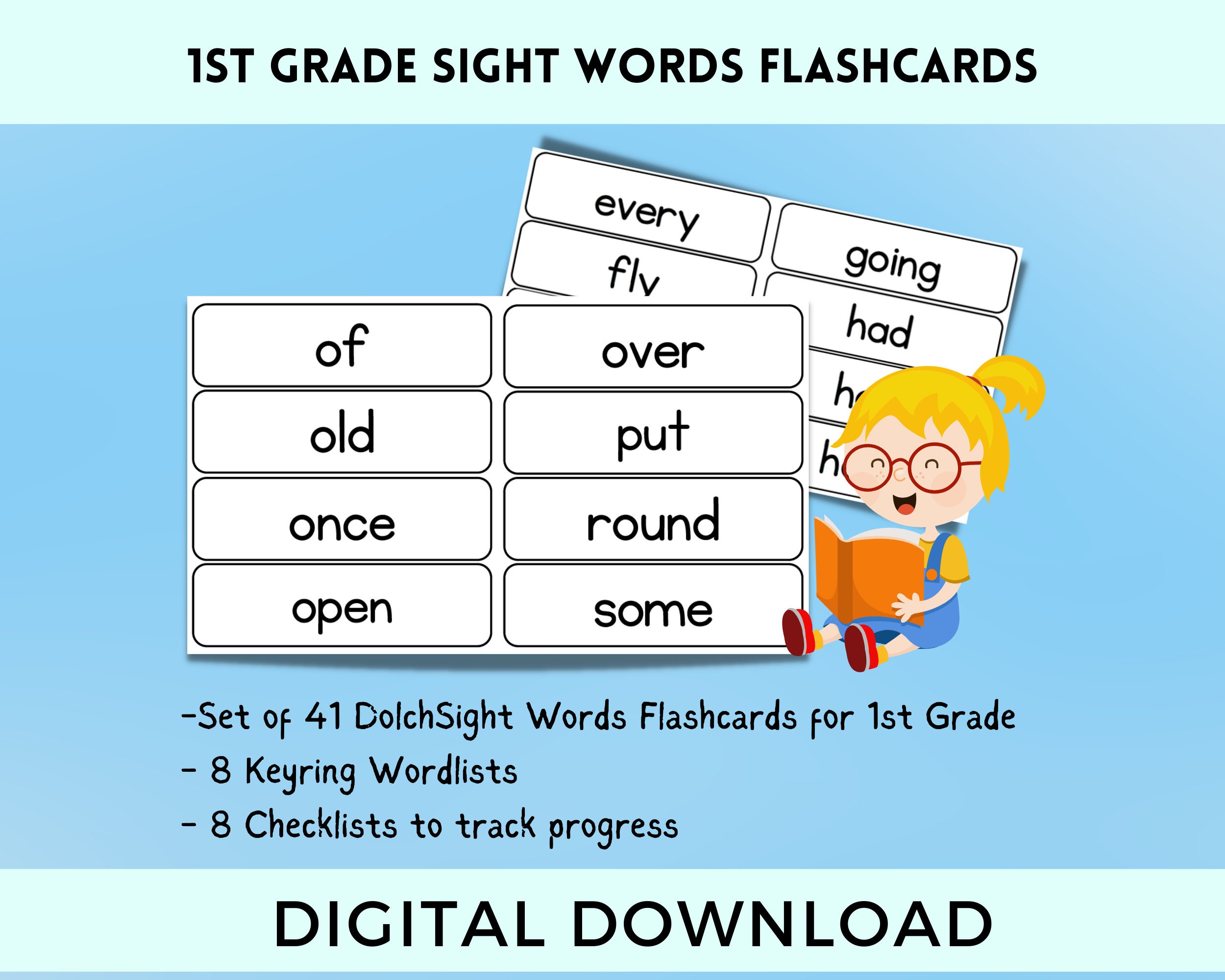 Sight Words for 1st Grade, Dolch Flashcards, High Frequency Words ...