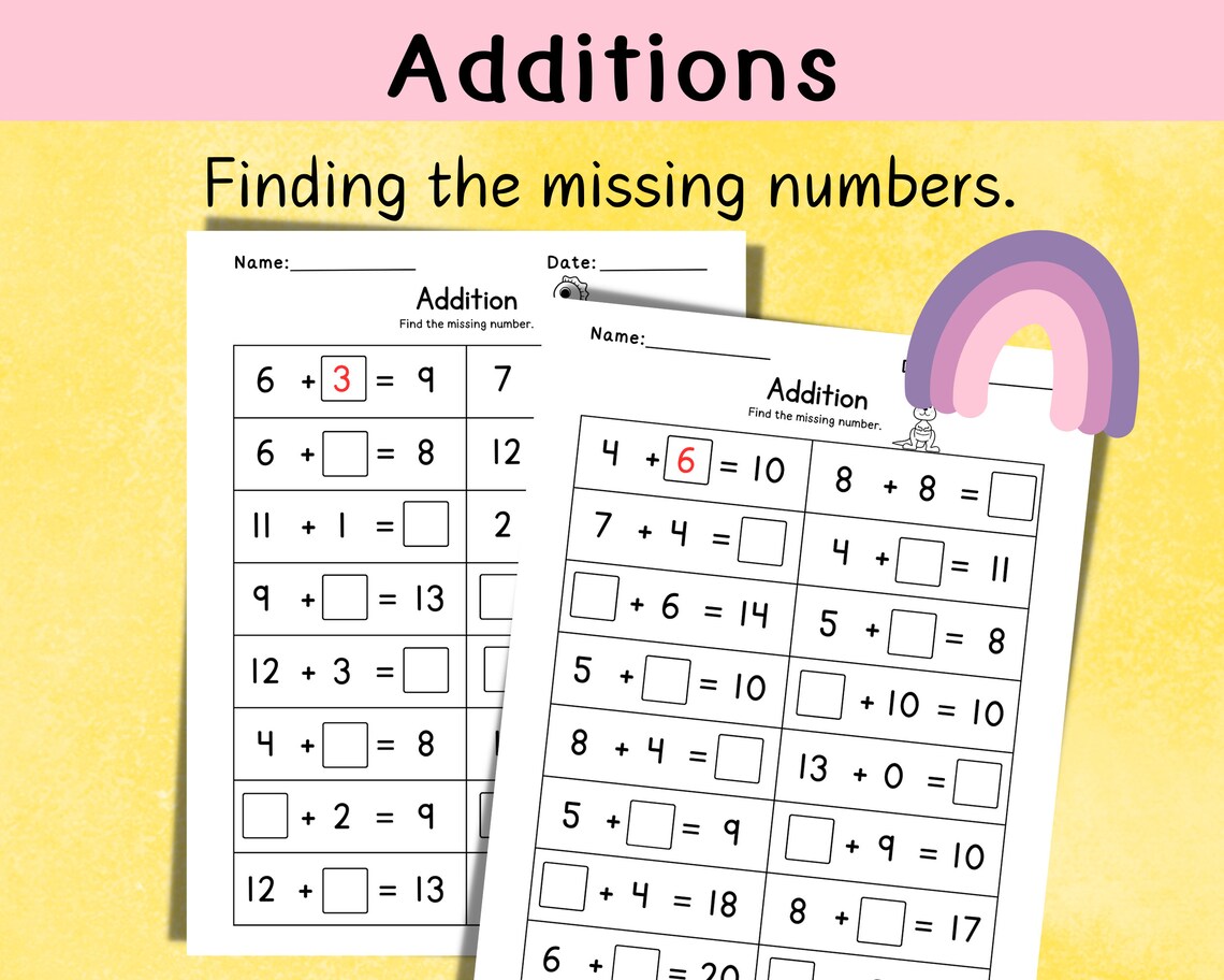 15 Addition Worksheets Fill-in-the-blanks Maths Printables (numbers 1 ...