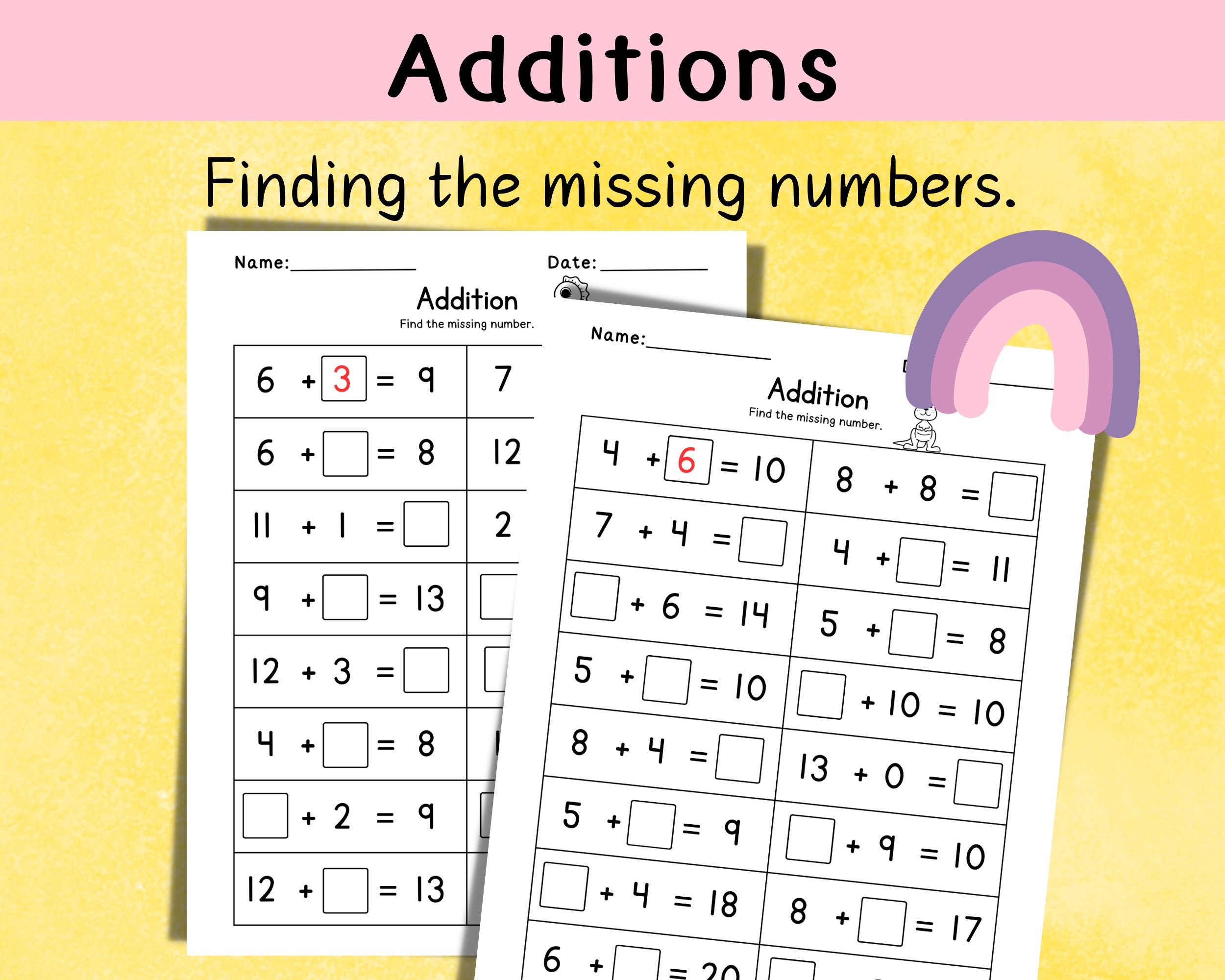 15 Addition Worksheets Fill-in-the-blanks Maths Printables (numbers 1 ...