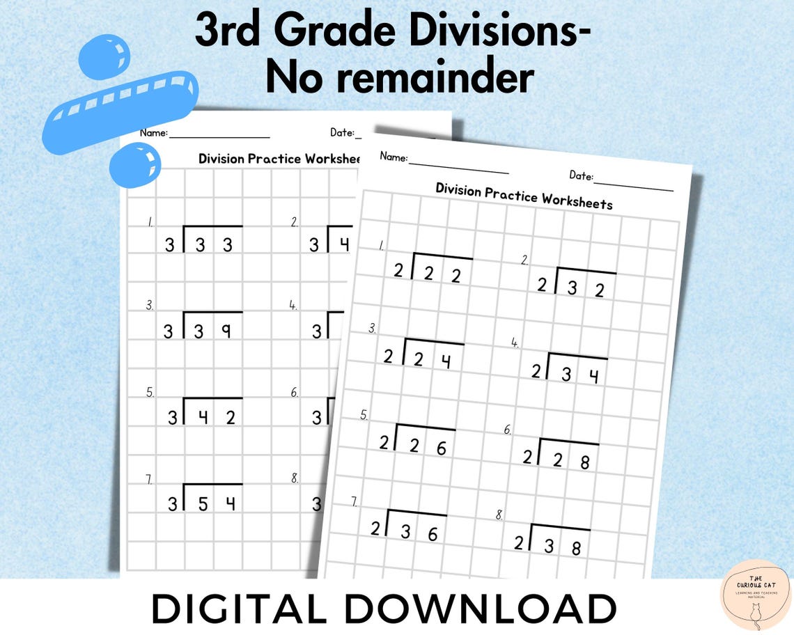 Division Worksheets Without Remainder; Division Printouts for 3rd Grade ...