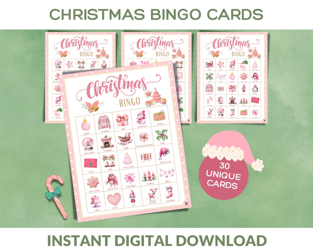 Pink Christmas Bingo Game; Bingo Cards Activity for All the Family ...