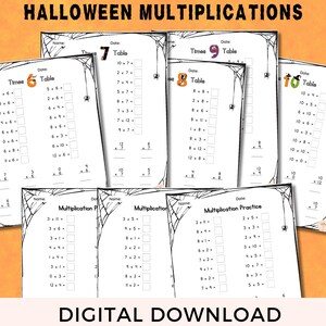 60 Maths Multiplication Practice Worksheets, Halloween Printables ...
