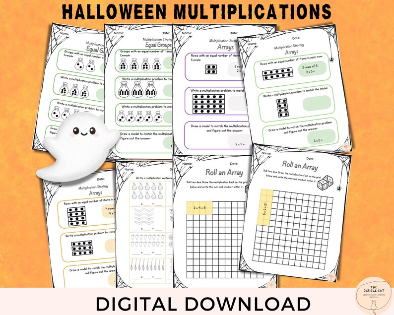 60 Maths Multiplication Practice Worksheets, Halloween Printables ...