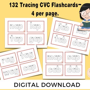 Phonics Tracing Flashcards, CVC Word Families Reading, Writing and ...