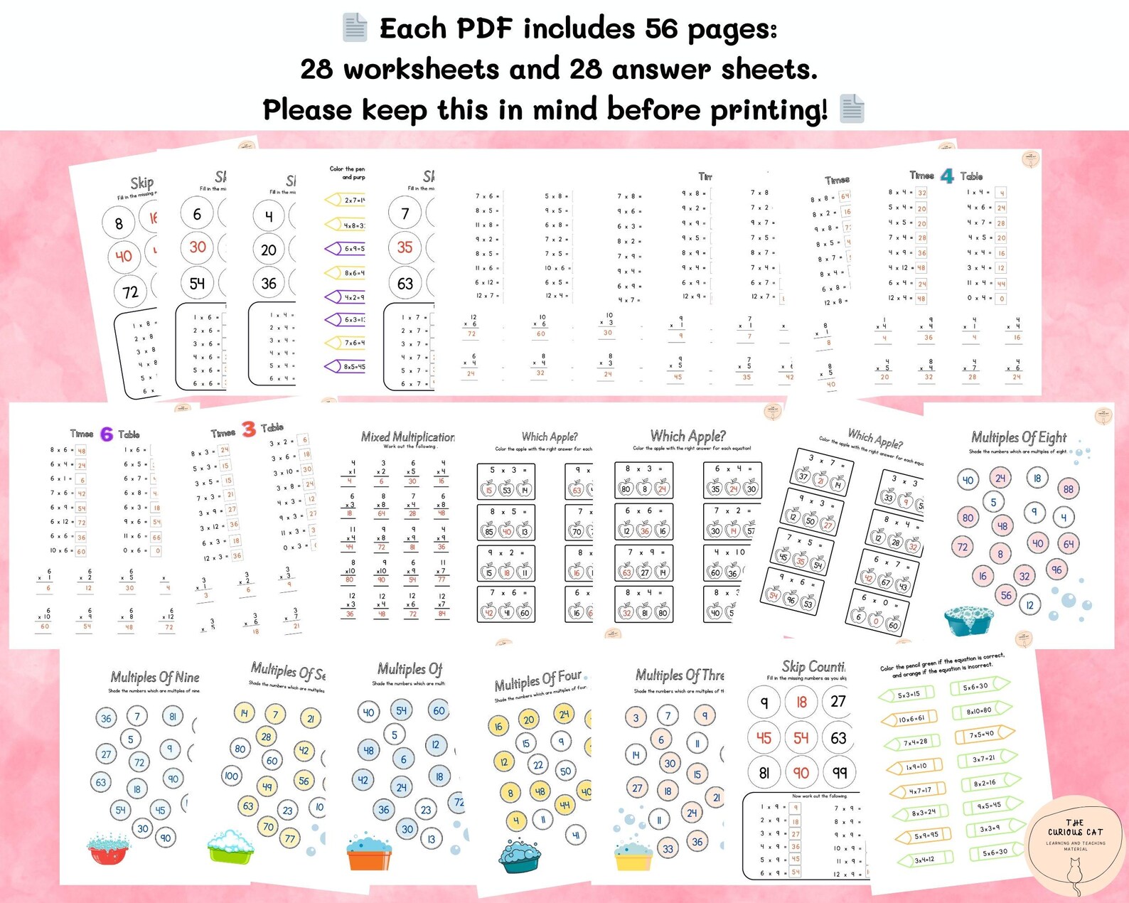 Maths Worksheets | Multiplication Printouts for 2nd - 3rd Grade With Answer Sheets | Printables ...