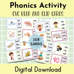 CVC Phonics Activity, Literacy Centre Game, Phonics Match and Clip ...