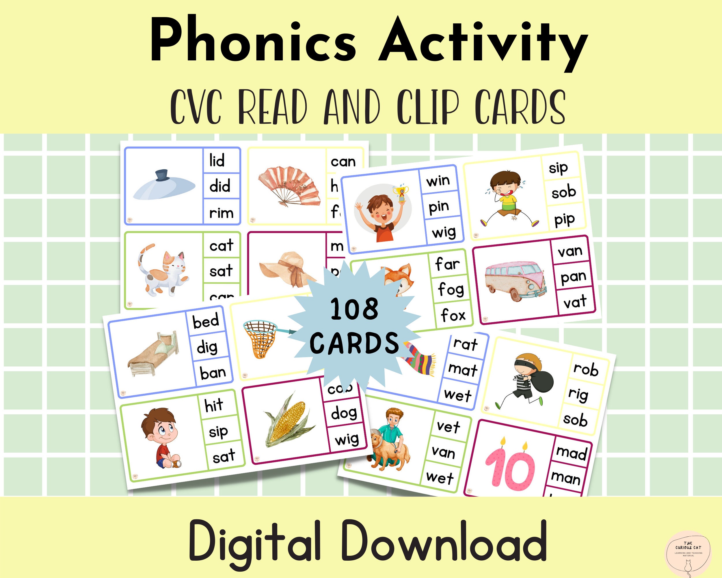 CVC Phonics Activity, Literacy Centre Game, Phonics Match and Clip ...