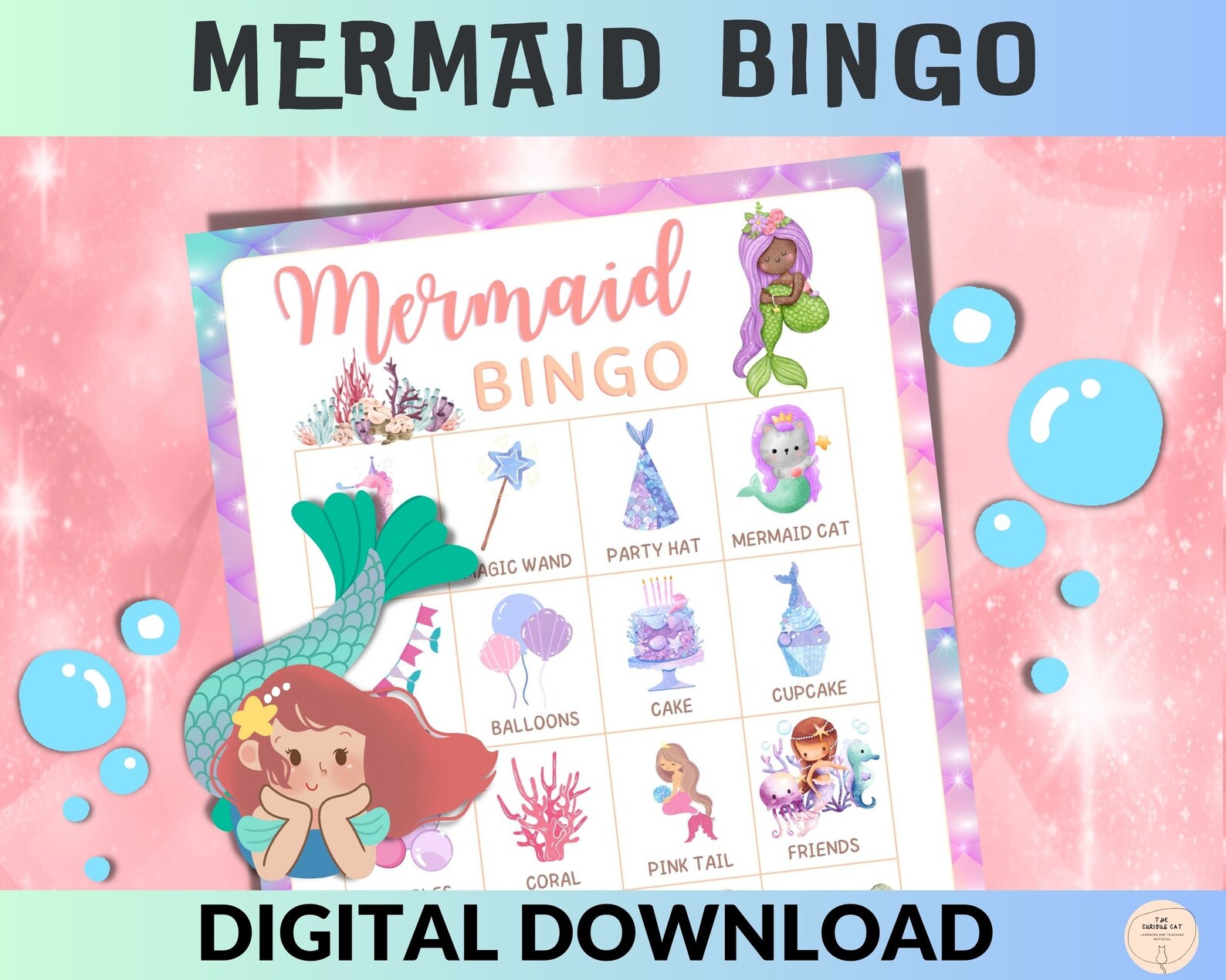 Birthday Party Game, Mermaid Bingo Cards, Under the Sea Party Theme ...