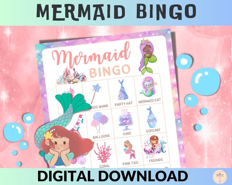 Birthday Party Game, Mermaid Bingo Cards, Under the Sea Party Theme ...