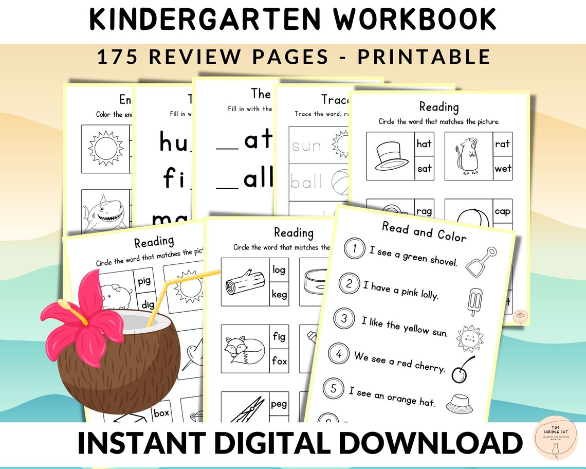 Printable Kindergarten Summer Workbook, Educational Activities for ...