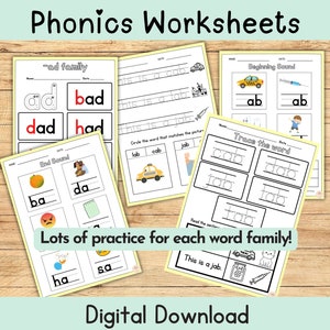 Phonics CVC Words Printable Worksheets for Kindergarten, CVC Word ...