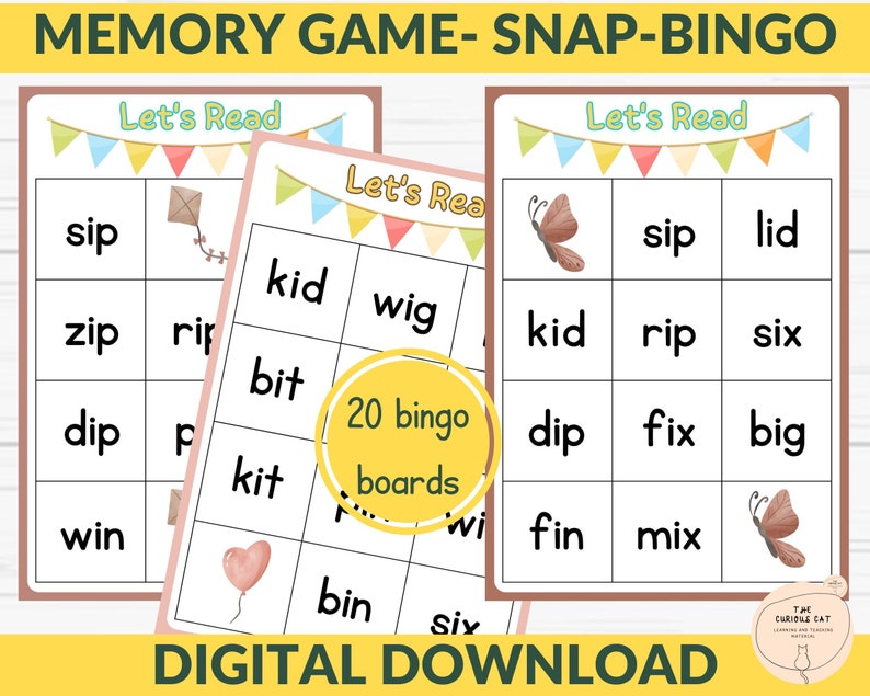 CVC Bingo and Card Games, Printable Bingo Cards and Games, Phonemic ...