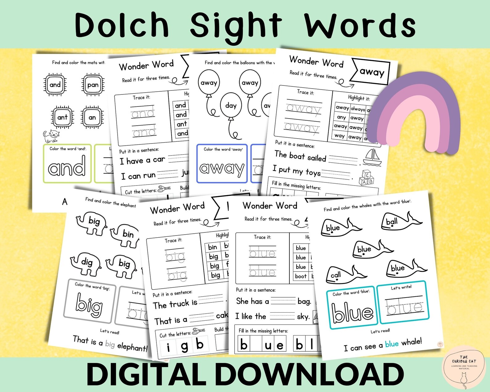 Dolch Sight Words Worksheets, Pre-primer Kindergarten Workbook Spelling ...